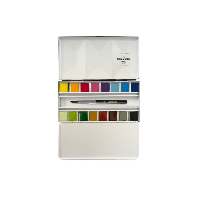 Coffret de voyage 16½ godets aquarelles extra-fines en métal + pinceau ...